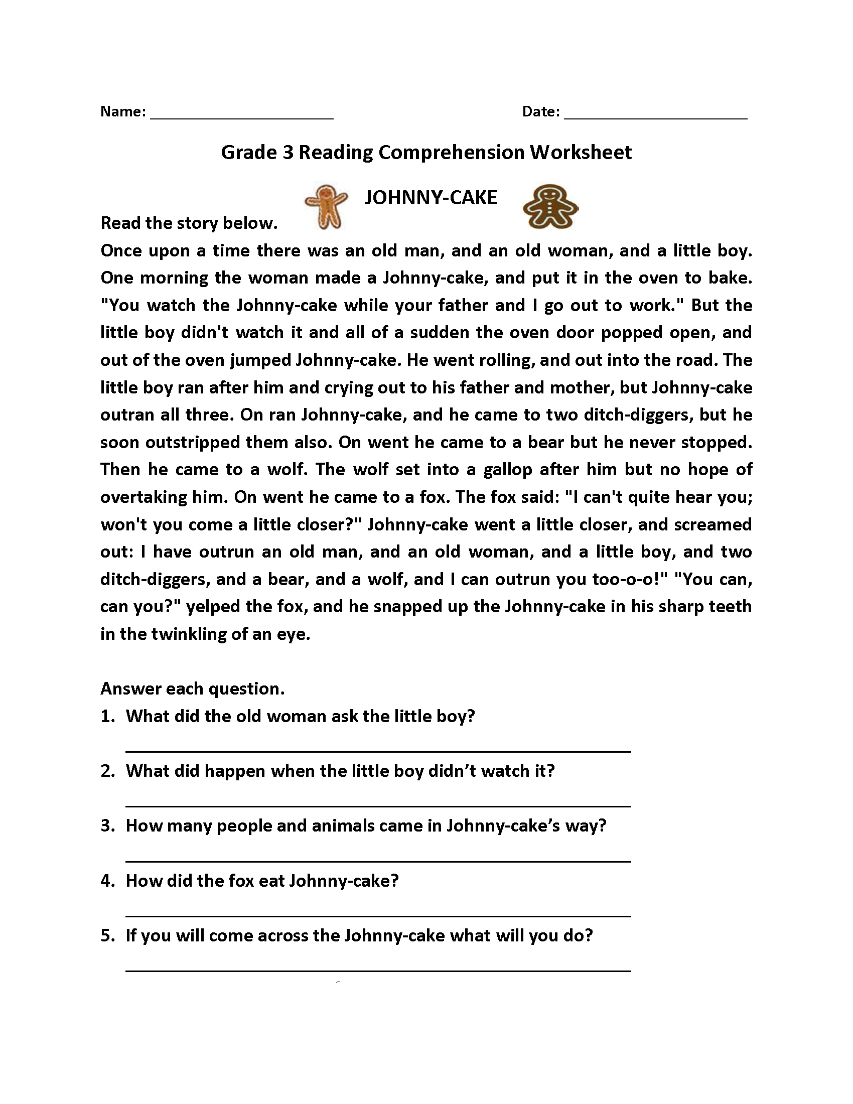Free Printable 3rd Grade Worksheets Reading Comprehension Reading 