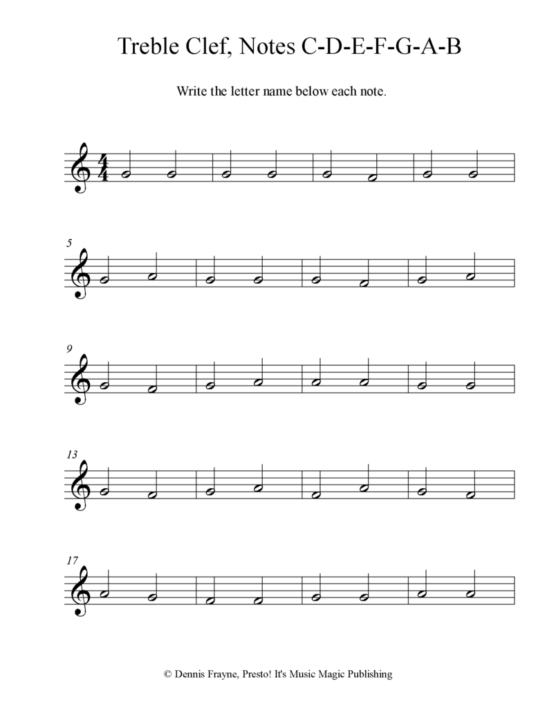 Note Reading Worksheets Treble Clef Exercise 1 Answer Key - Reading ...